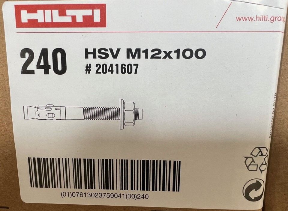 100,000 Hilti HSV M12x100 bolt anchors | P10156